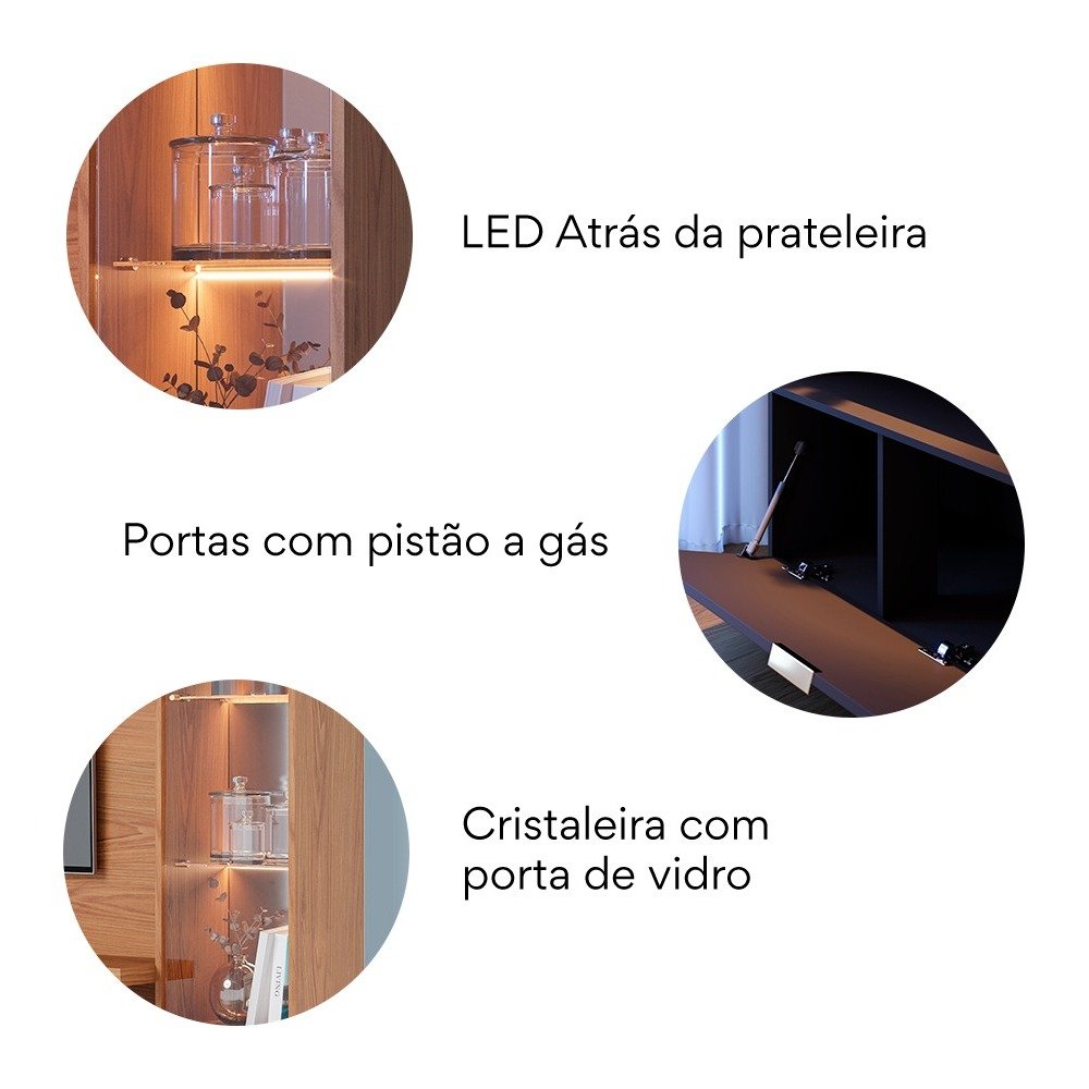 Estante Home para TV até 70 Polegadas com LED e Cristaleira Arezzo Yescasa | MadeiraMadeira
